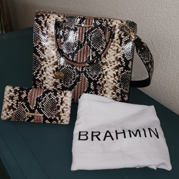 Brahmin | Bags | Brahmin Black Cream And Pink Satchel With Stunning ...